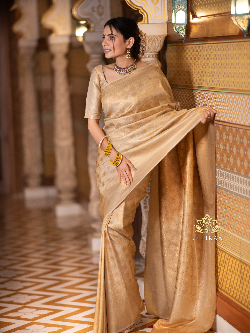 Golden Special Kanjeevaram Silk Saree – Zilikaa