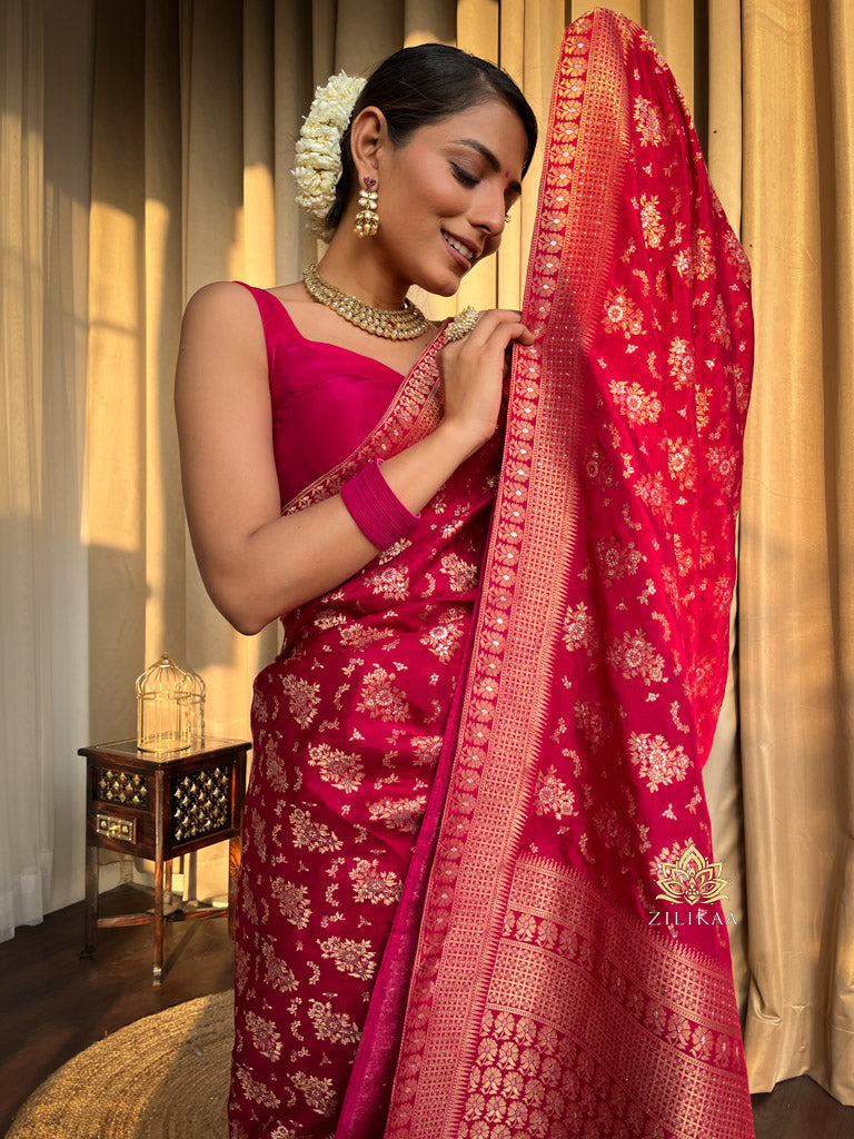 Queen Pink Banarasi Uppada Silk Saree – Zilikaa