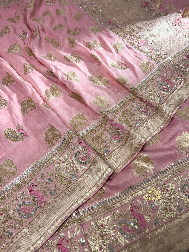 Baby Pink Special Zardozi Handwork Zari Silk Saree – Zilikaa