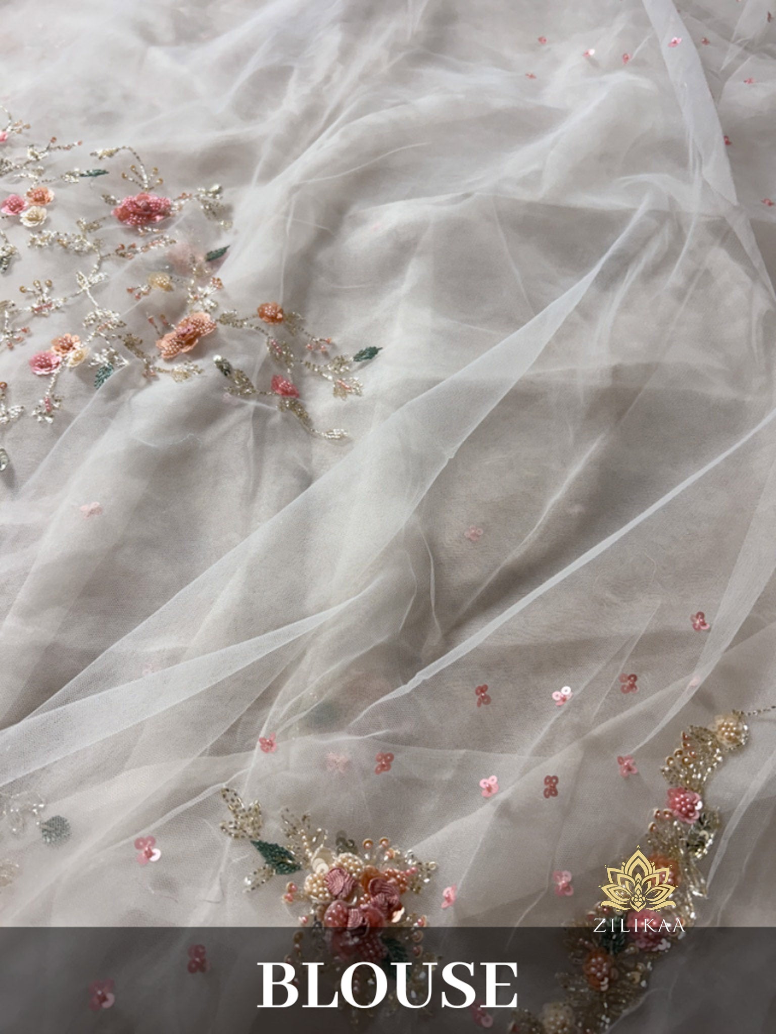 Pearl White Hand embroidery Organza Silk Saree – Zilikaa