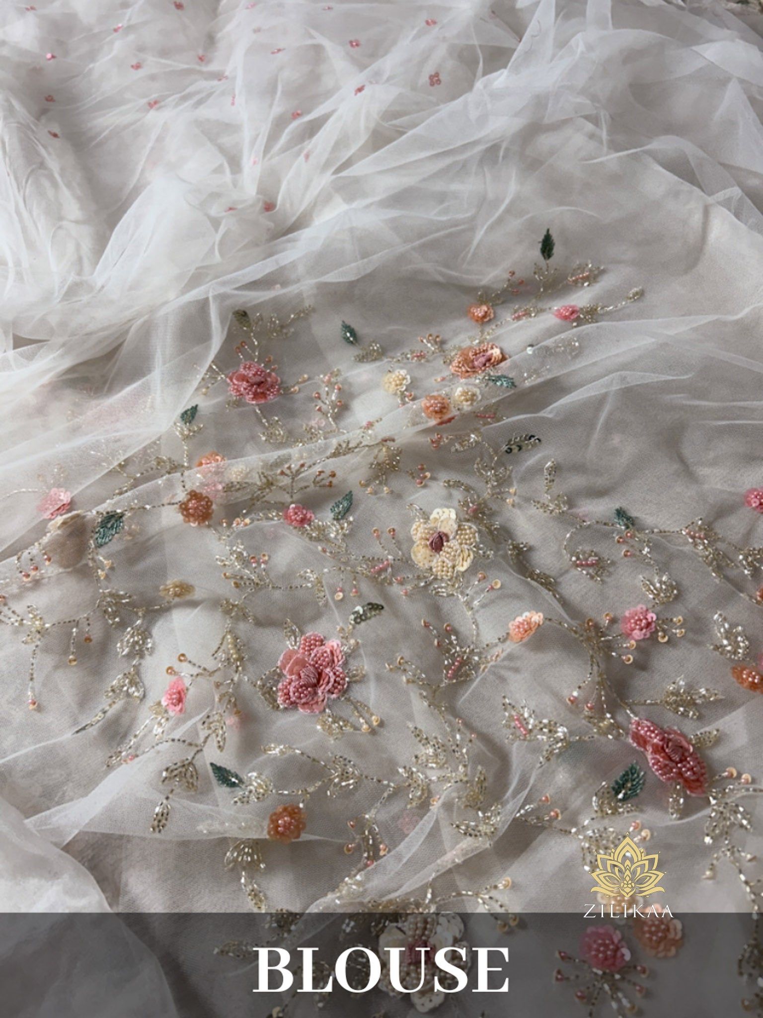 Pearl White Hand embroidery Organza Silk Saree – Zilikaa