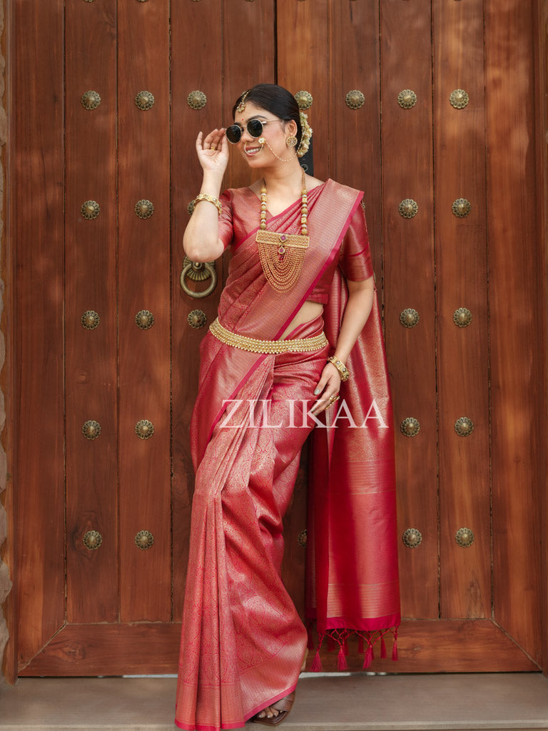Maroon Red Kanjeevaram Silk Saree – Zilikaa
