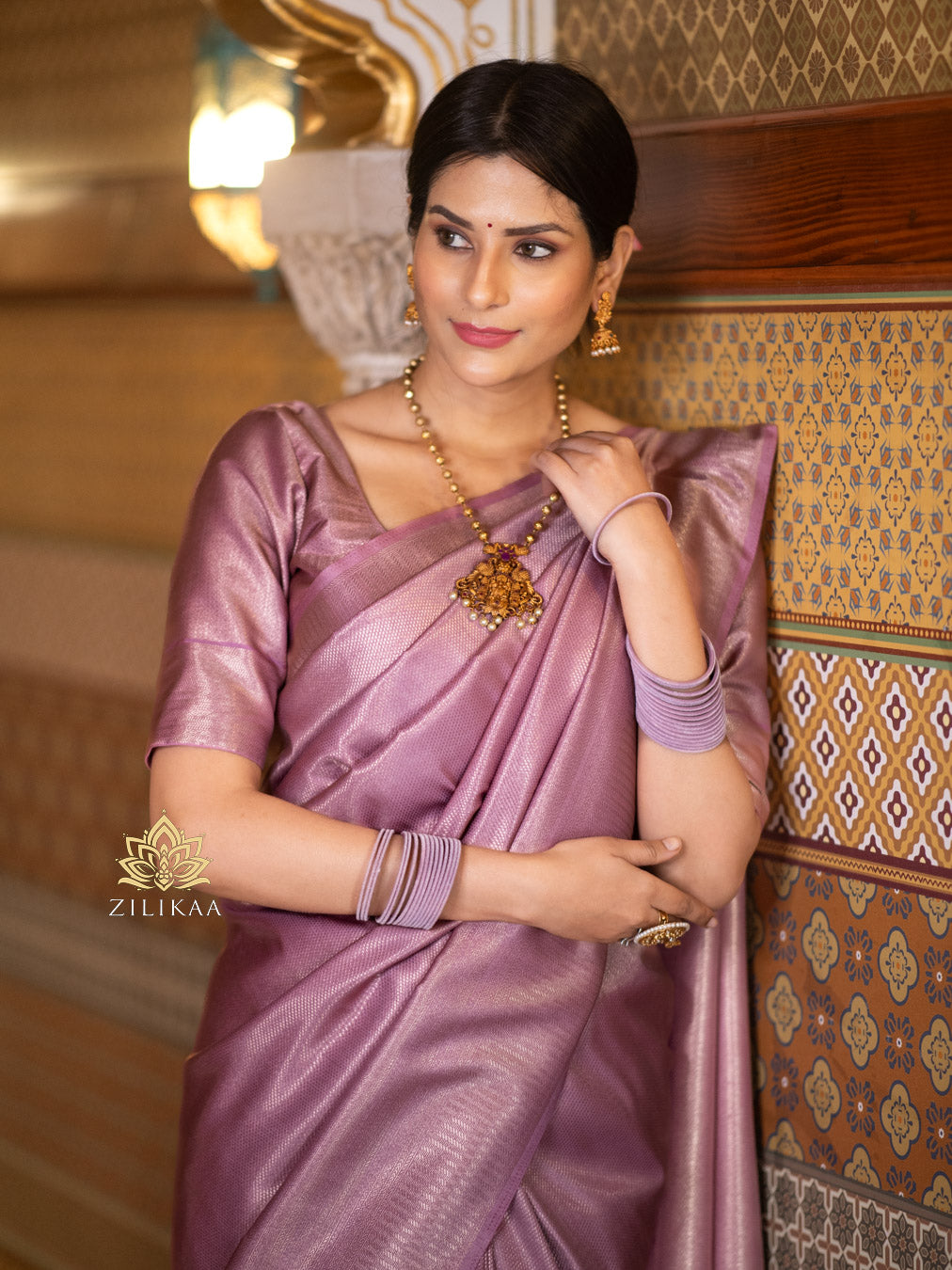 Lilac Purple Kanchipuram Silk Saree – Zilikaa